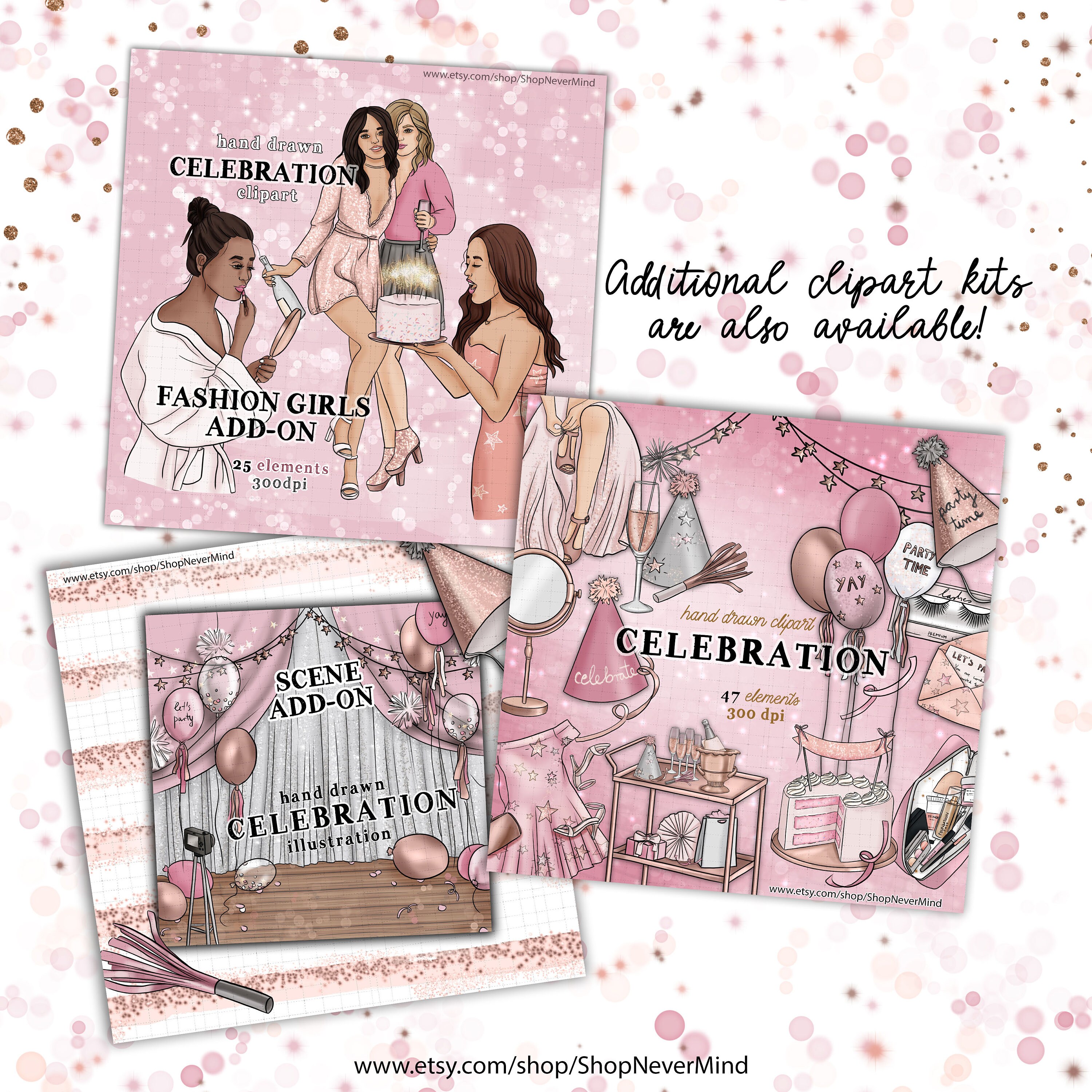 Birthday Digital Paper Pack Pink Birthday Party Digital - Etsy