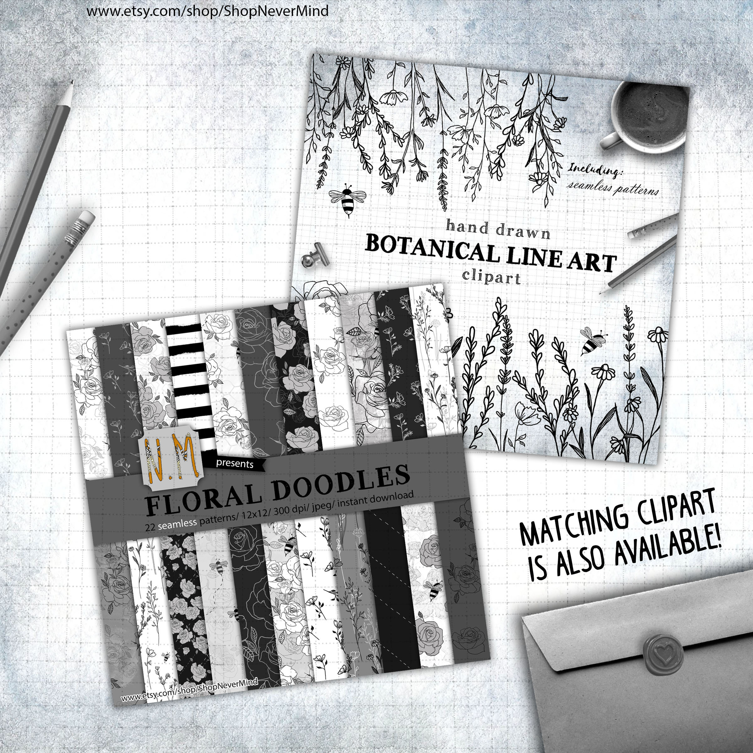 Black and White Flowers Digital Paper Pack Commercial Use - Etsy