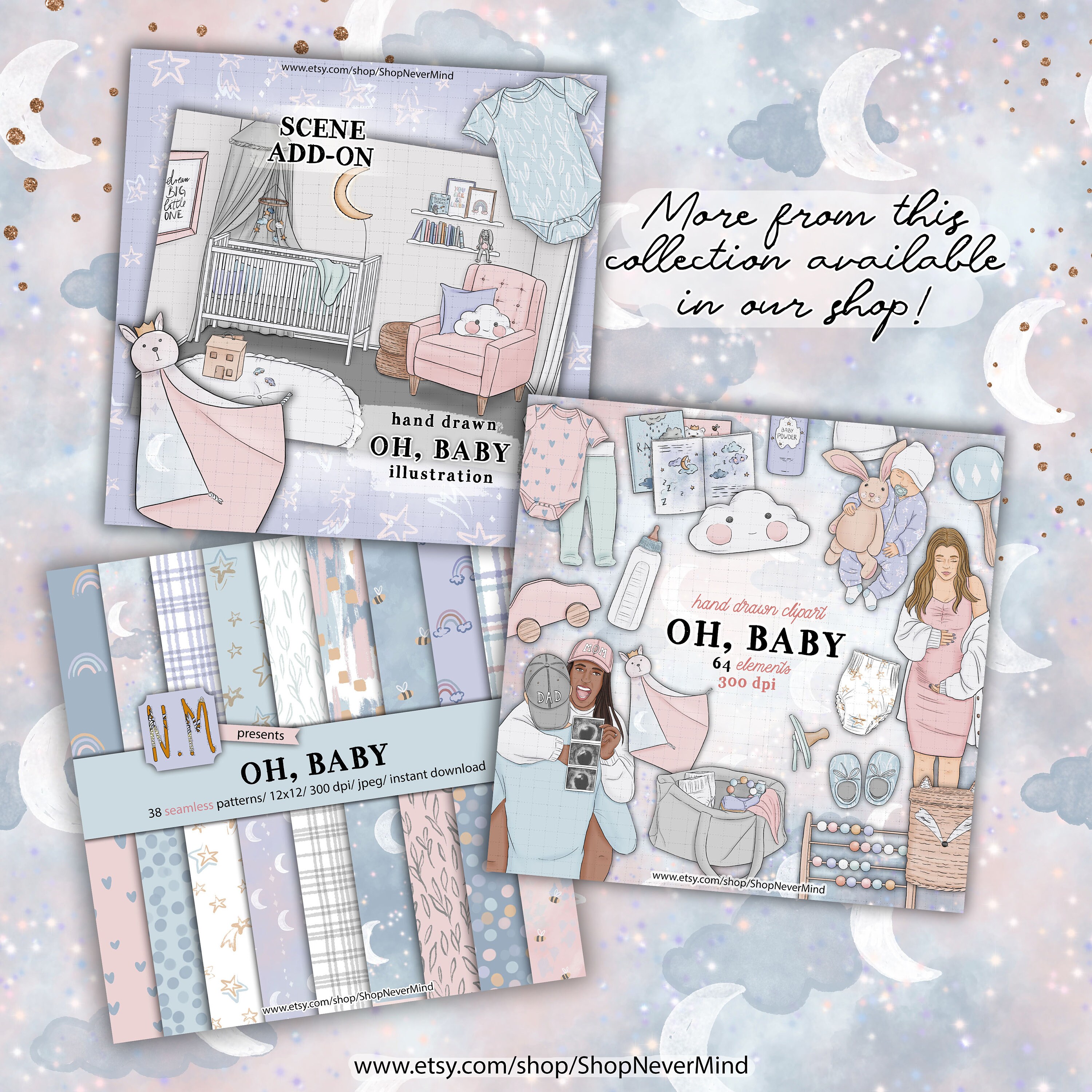 Baby Digital Paper Pack Pastel Baby Nursery Digital Patternm Commercial ...