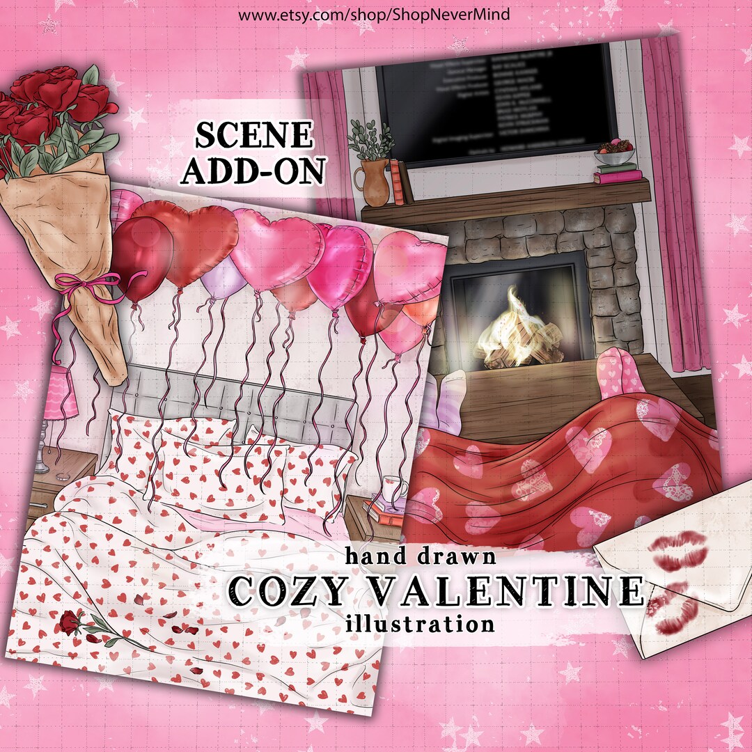 Valentines Day Illustration Date Night Scene Commercial Use Cozy ...