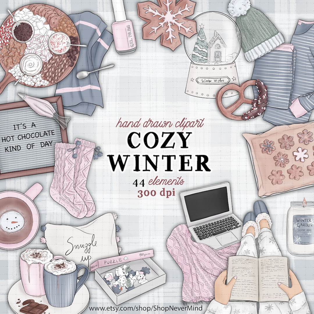 Winter Clipart Kit Commercial Use Cozy Winter Clipart Hot Chocolate ...