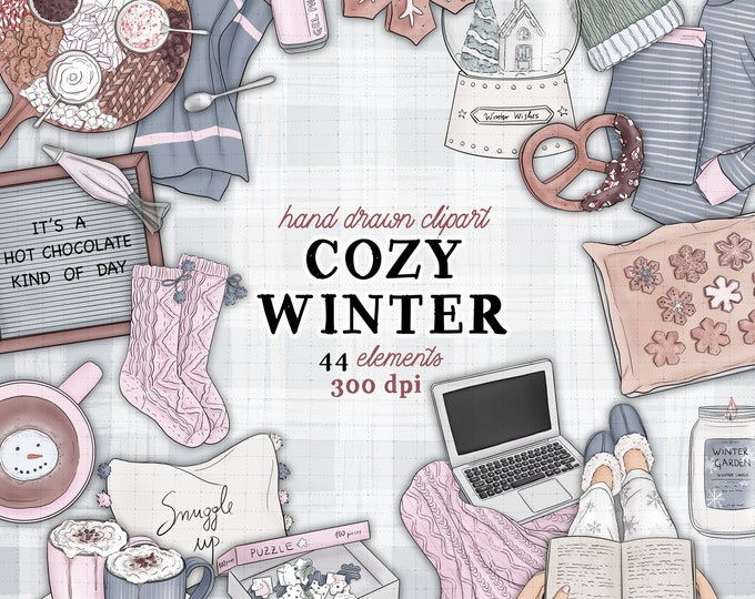 Winter Clipart Kit Commercial Use Cozy Winter Clipart Hot Chocolate ...