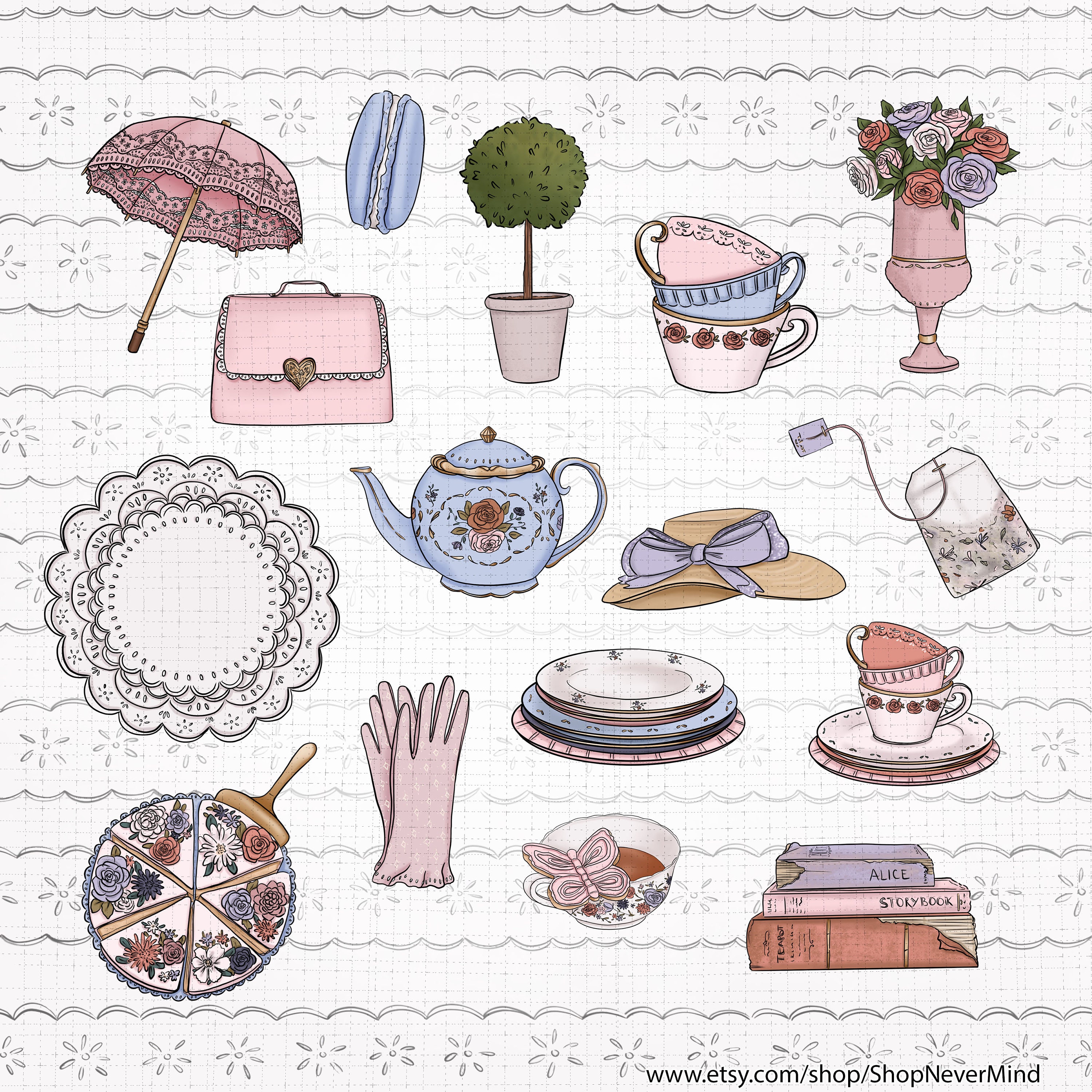 Tea Party Clipart Kit Spring Garden Party Clipart English Tea Cake ...