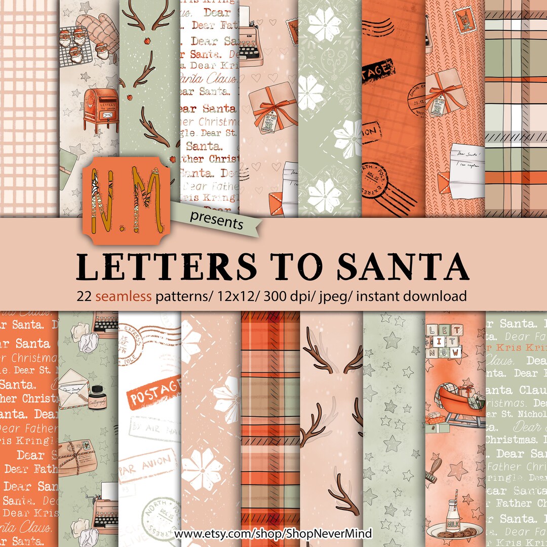 Christmas Digital Paper Pack Letters to Santa Digital Pattern ...