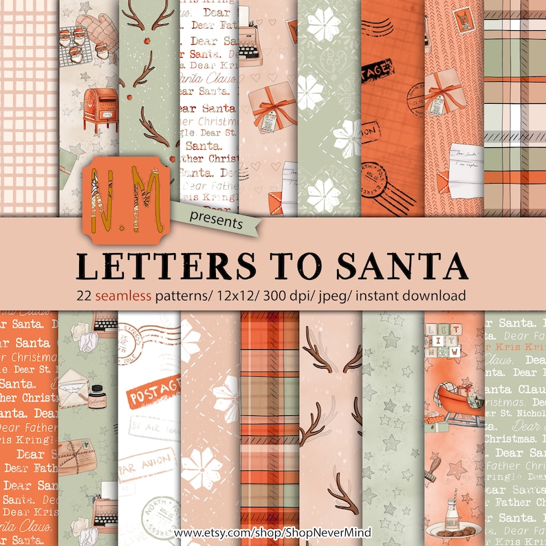 Christmas Digital Paper Pack Letters to Santa Digital Pattern - Etsy