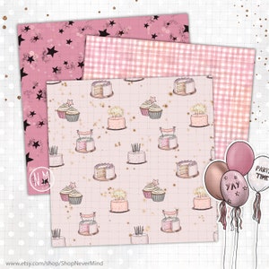 Birthday Digital Paper Pack Pink Birthday Party Digital Pattern ...