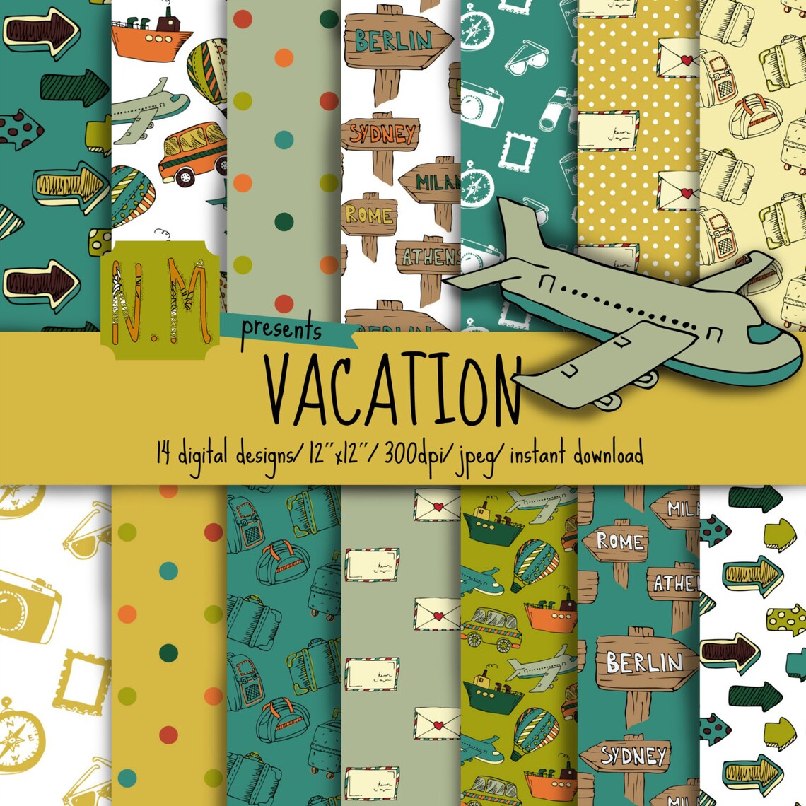 Travel Digital Paper Pack Vacation Digital Pattern Travel - Etsy