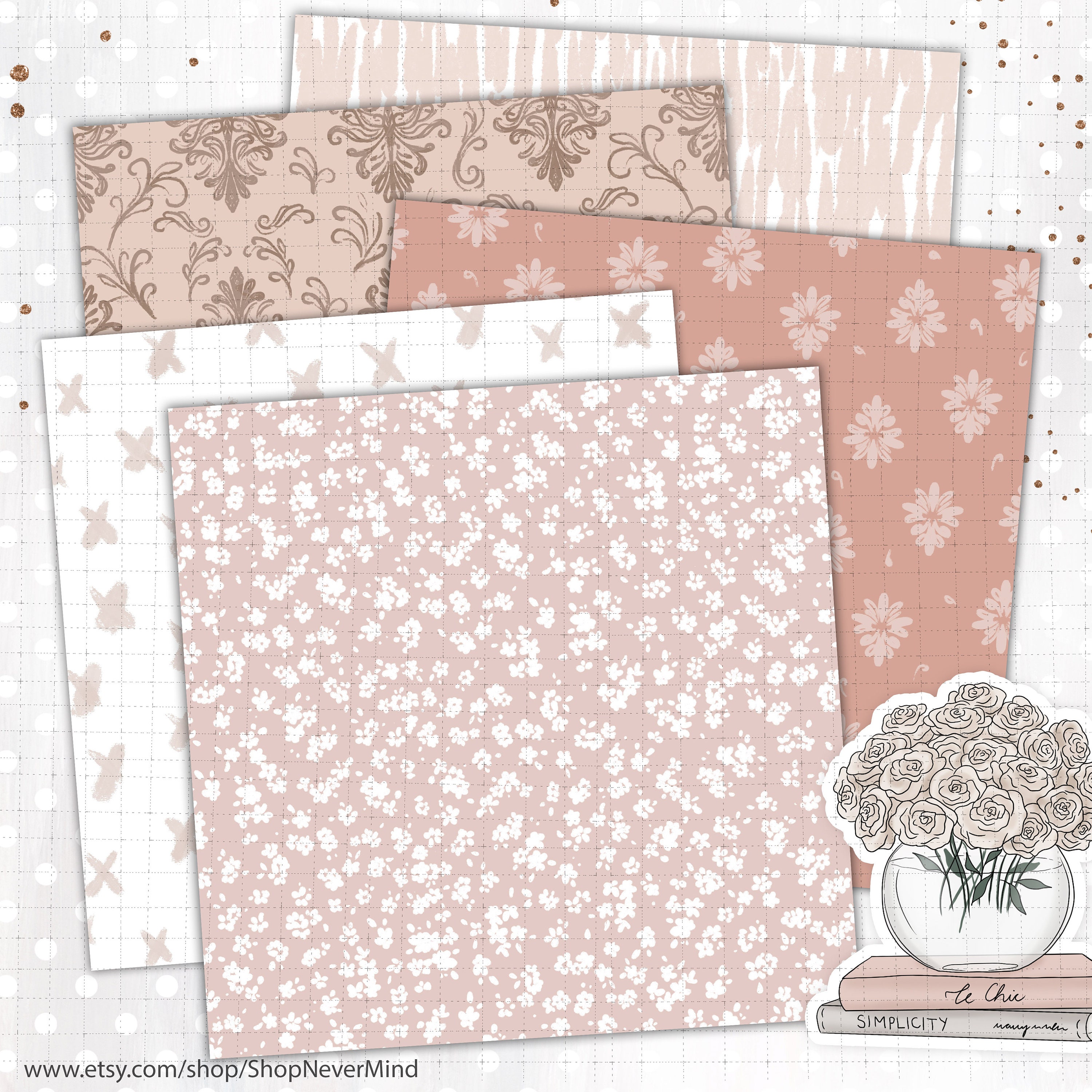 Glam Digital Paper Pack Floral Digital Pattern Commercial Use | Etsy