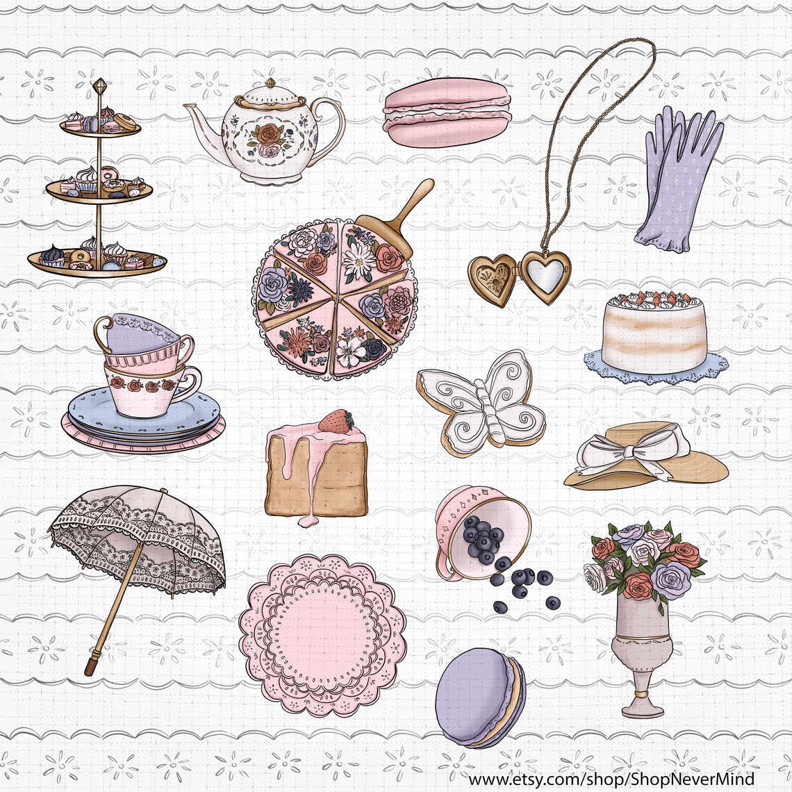 Tea Party Clipart Kit Spring Garden Party Clipart English Tea Cake ...