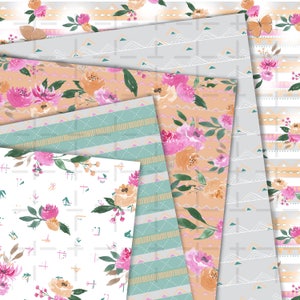 Tribal Flowers Digital Paper Pack Watercolor Aztec Floral Digital ...