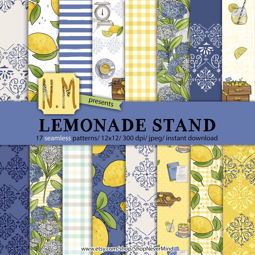 Lemonade Digital Paper Pack Lemonade Stand Digital Pattern Boho Summer ...