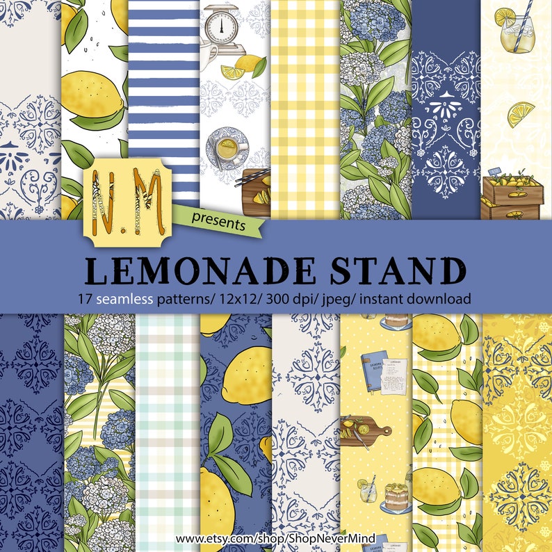 Lemonade Digital Paper Pack Lemonade Stand Digital Pattern | Etsy