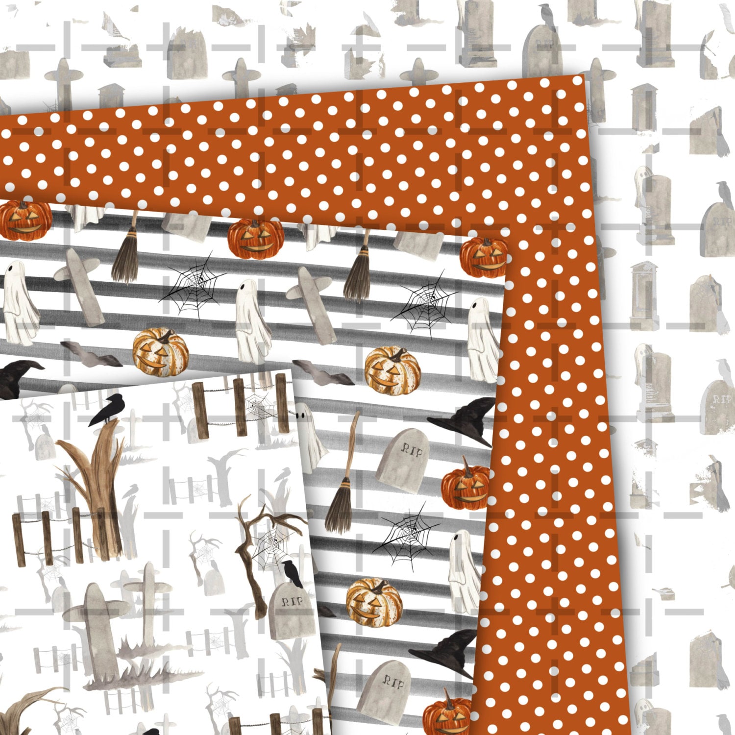 Halloween Digital Paper Pack Watercolor Halloween Graveyard - Etsy