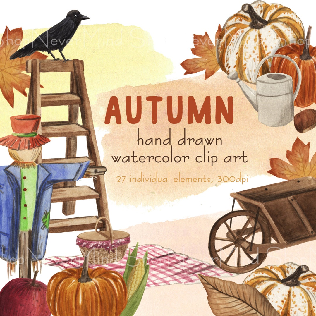 Autumn Clipart Set Watercolor Autumn Digital Elements Hand Painted ...
