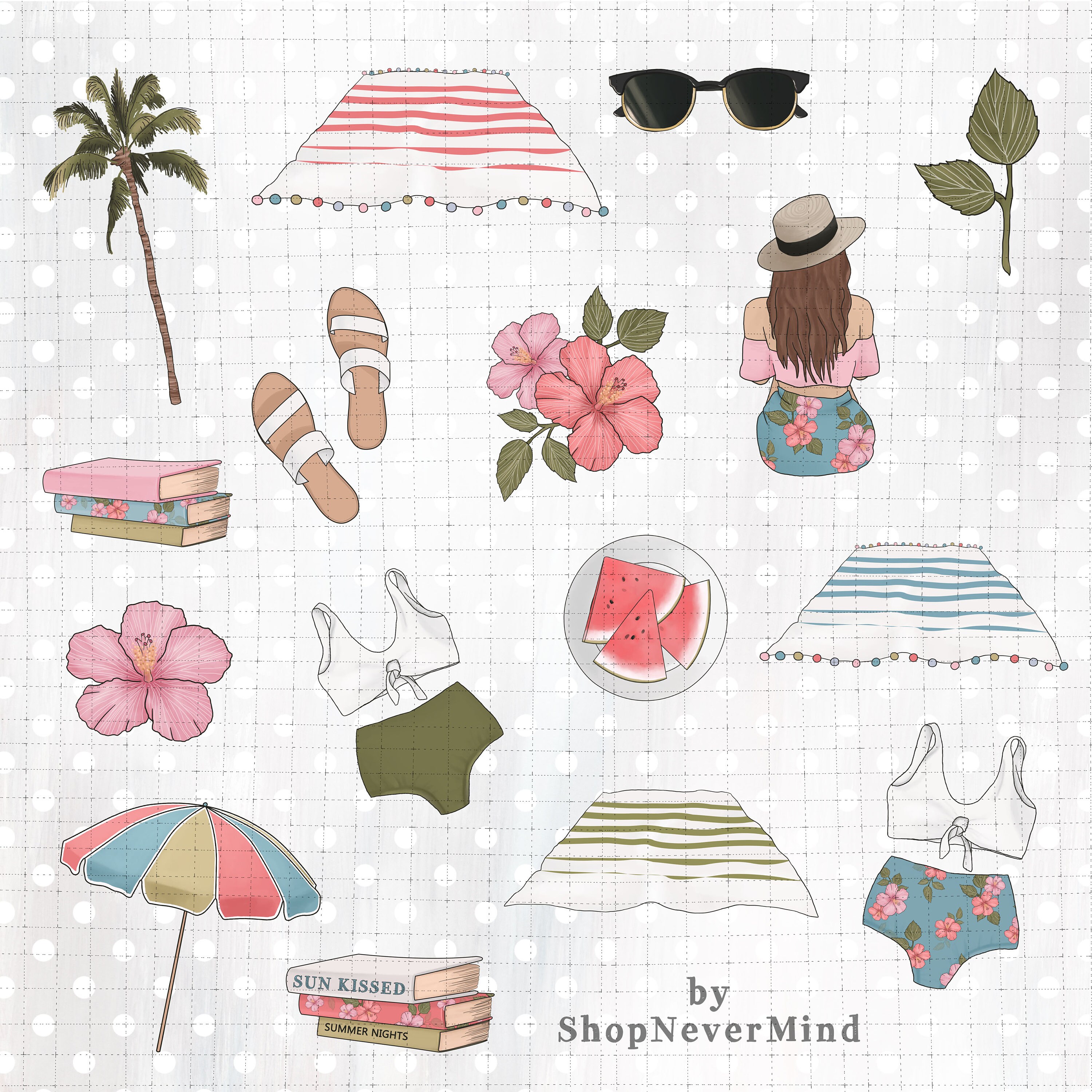 Summer Clipart Kit Commercial Use Summer Vacation Palm Trees | Etsy