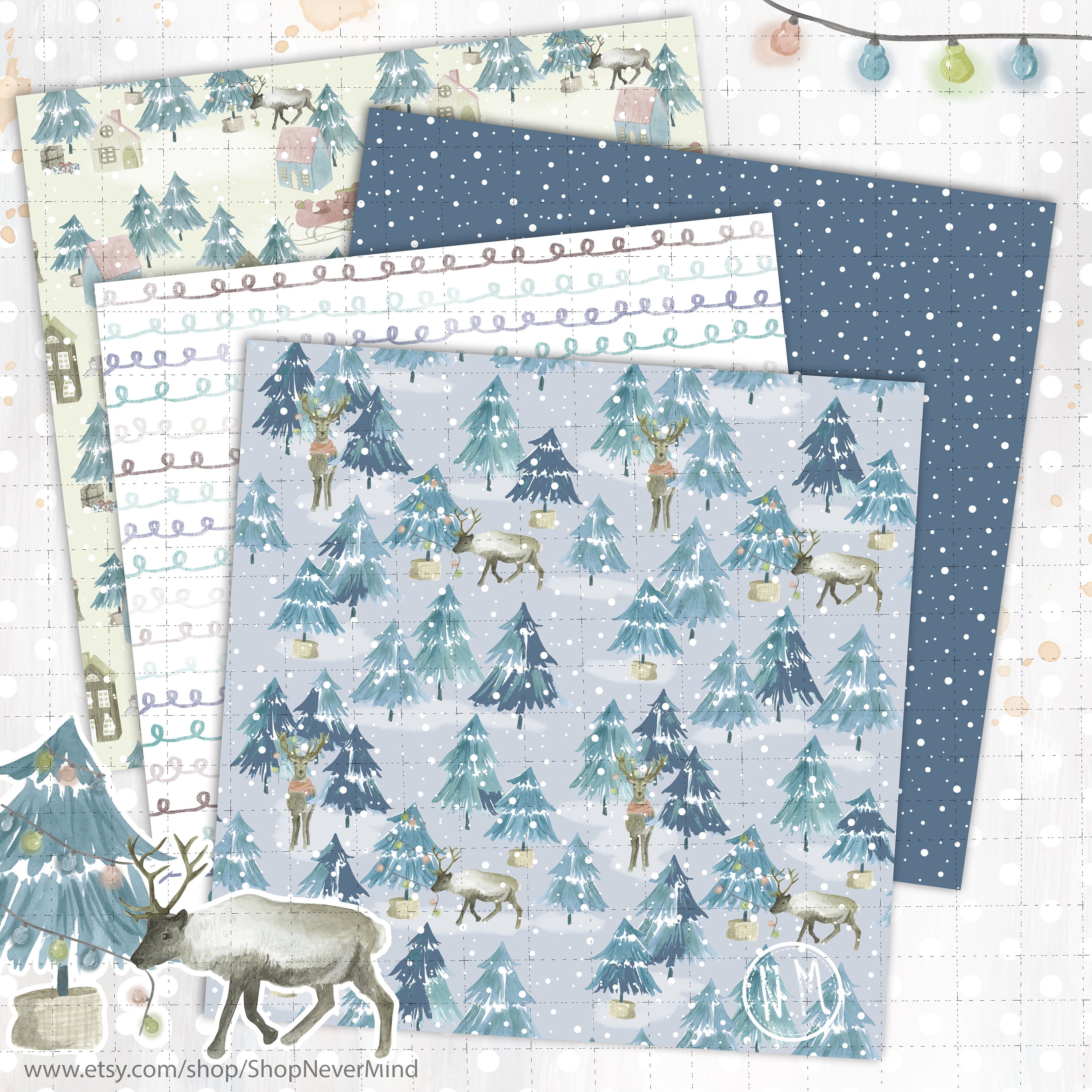 Christmas Paper Pack Commercial Use Winter Snow Digital Paper | Etsy
