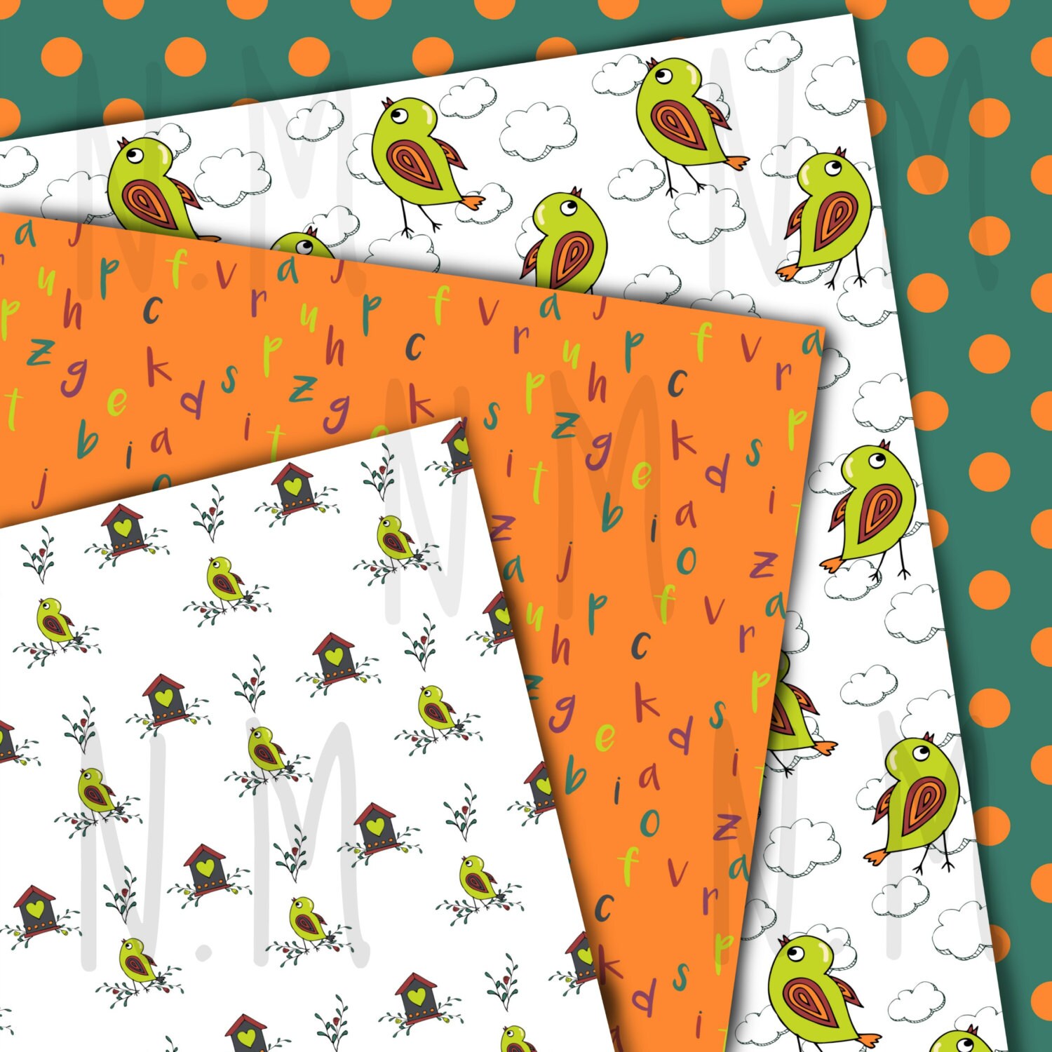 Bird House digital paper pack birds digital pattern cute birds | Etsy