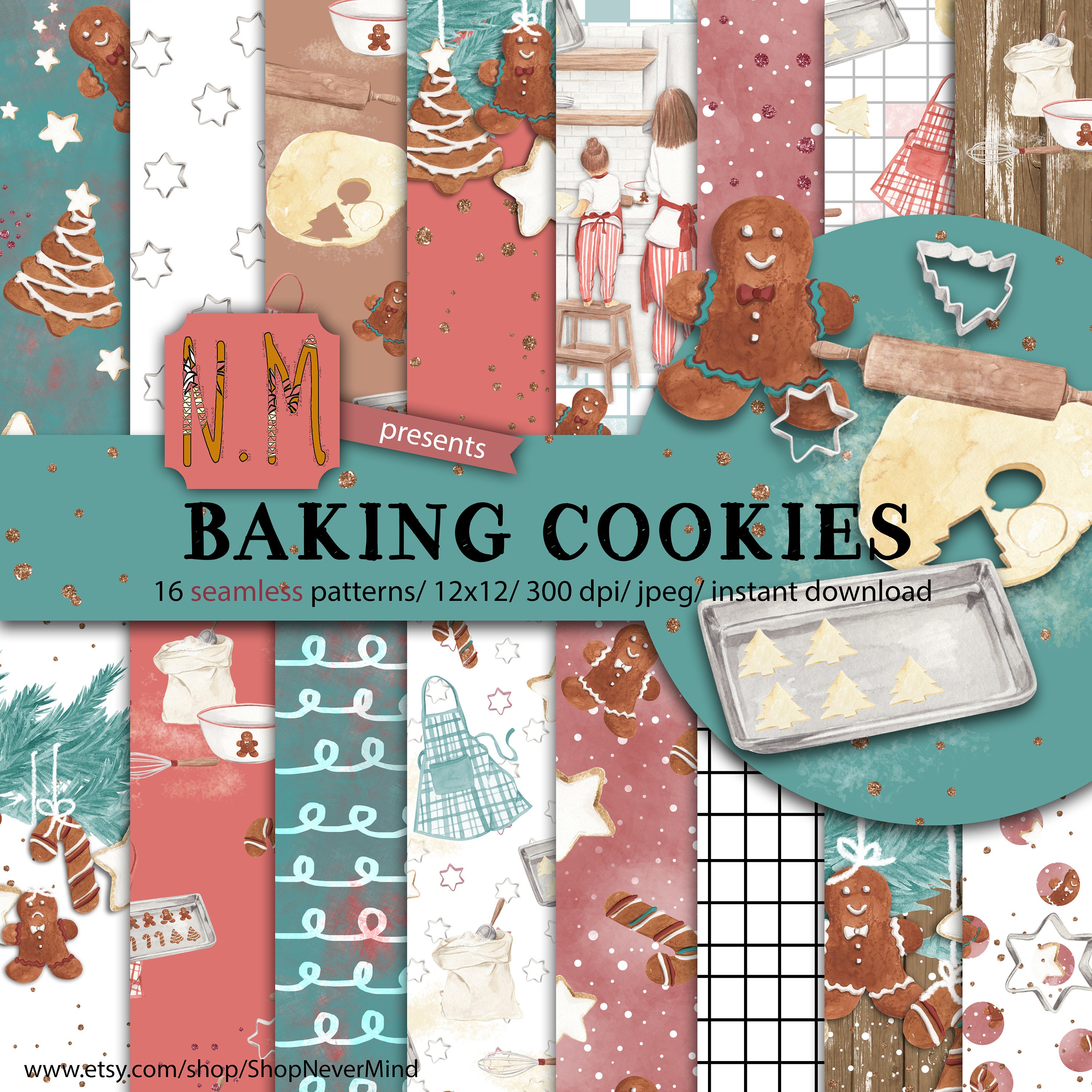 Christmas Digital Paper Pack Christmas Cookies Digital Pattern | Etsy