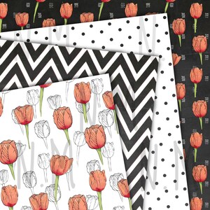 Chalkboard Digital Paper Pack Pink Tulips Digital Pattern - Etsy