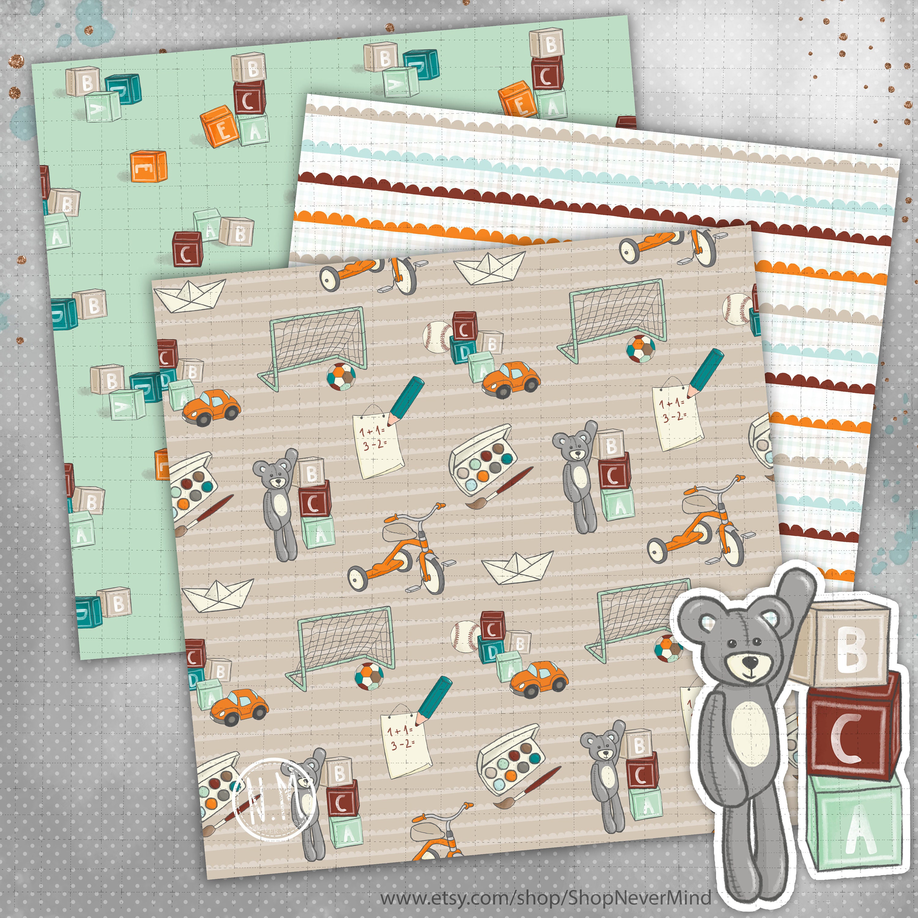 Baby Boy Digital Paper Pack Nursery Baby Shower Digital - Etsy