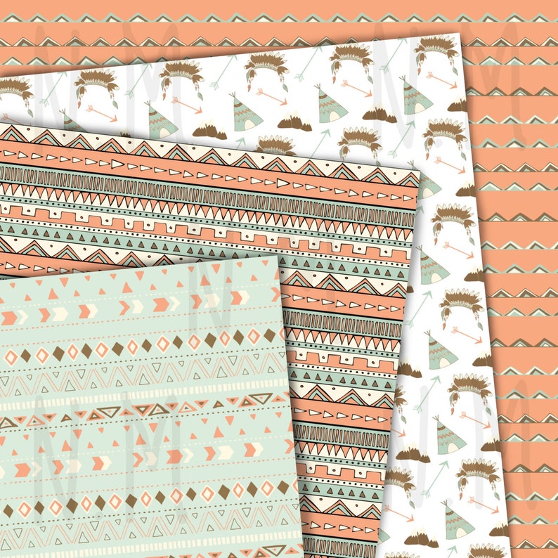 Aztec Digital Paper Pack Pastel Tribal Pattern Paper Aztec | Etsy