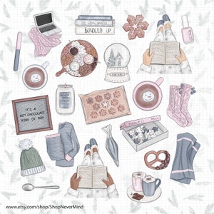 Winter Clipart Kit Commercial Use Cozy Winter Clipart Hot Chocolate ...