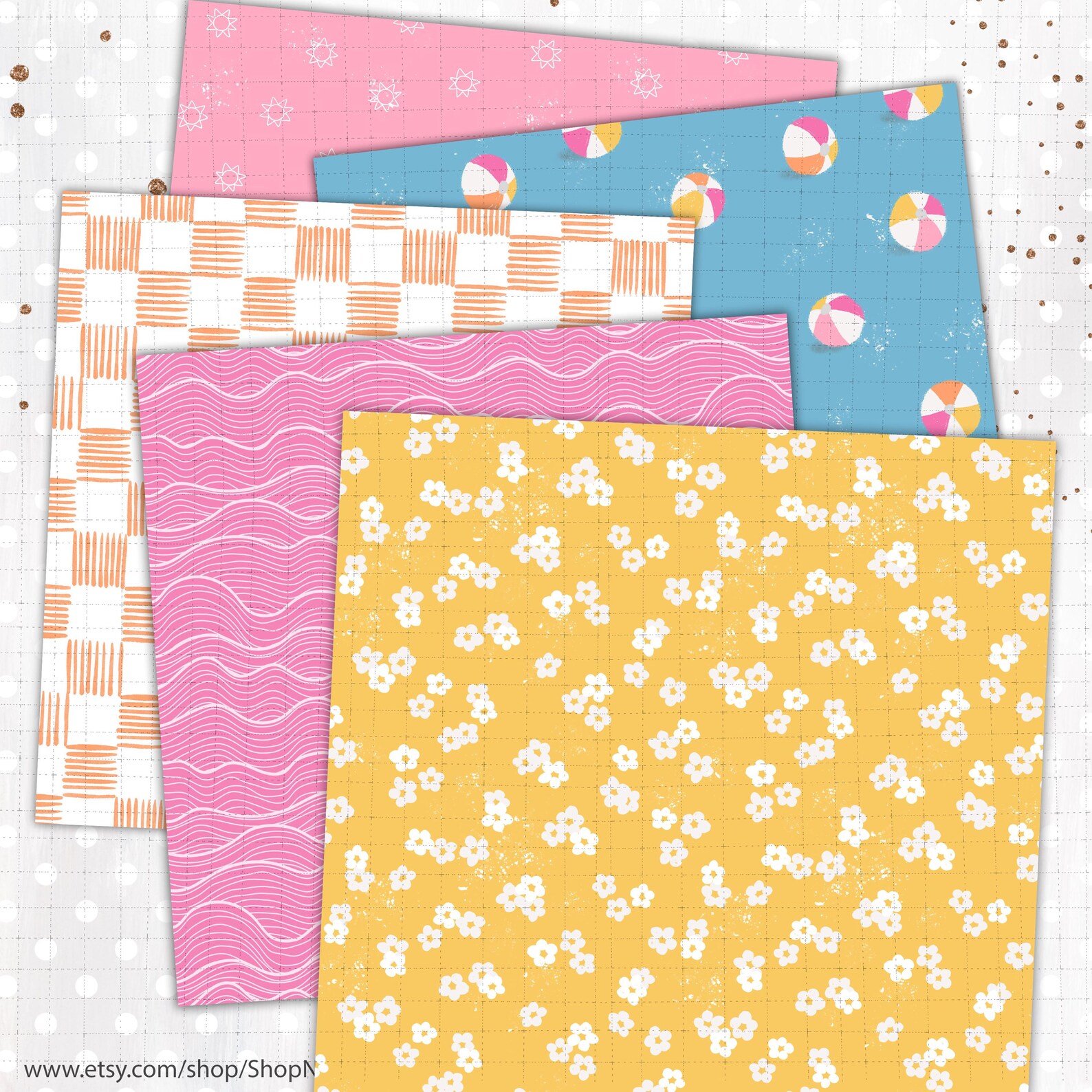 Summer Paper Pack Summer Vacation Digital Pattern Commercial Use ...