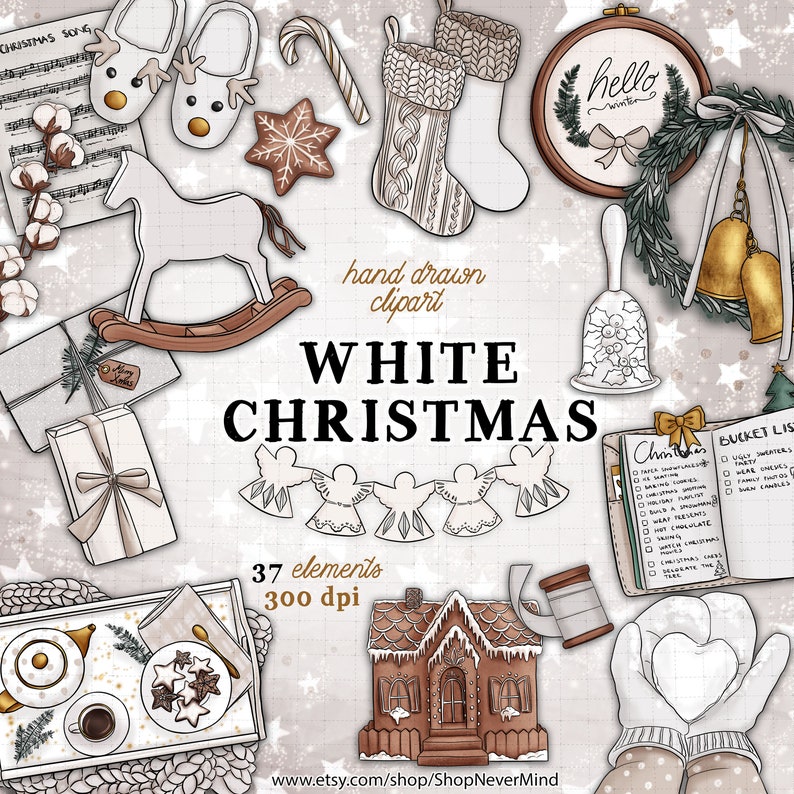 Christmas Clipart Kit Commercial Use White Christmas Clipart - Etsy