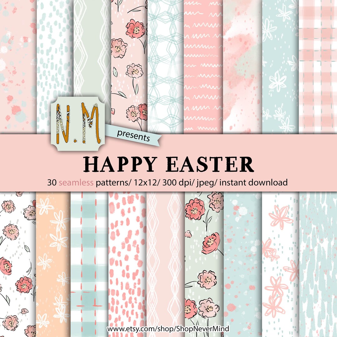 Spring Digital Paper Pack Pastel Easter Digital Pattern Commercial Use ...