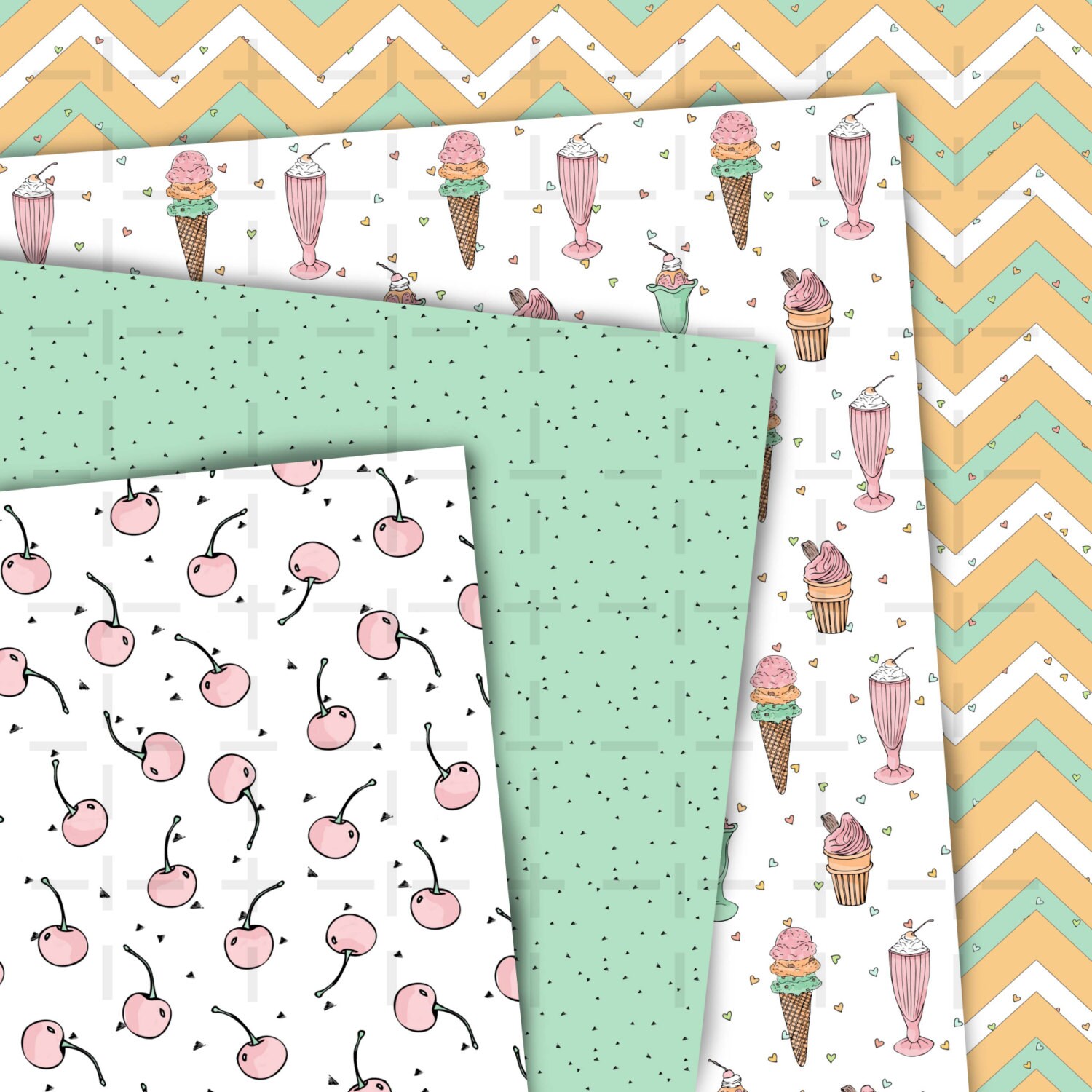 Ice Cream digital paper pack cute hand drawn ice cream digital | Etsy