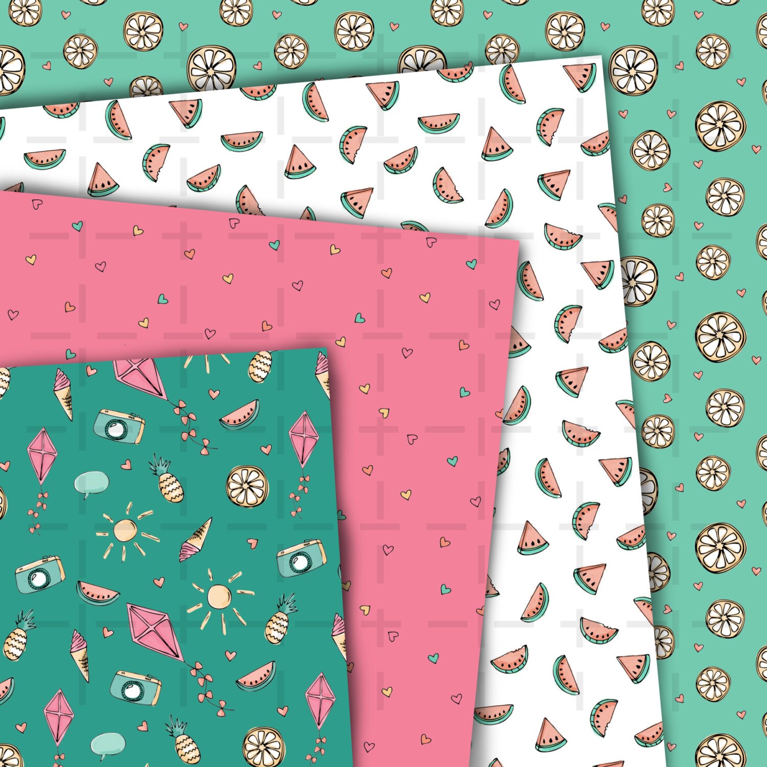 Summer Digital Paper Pack Bright Summer Colors Digital Pattern - Etsy