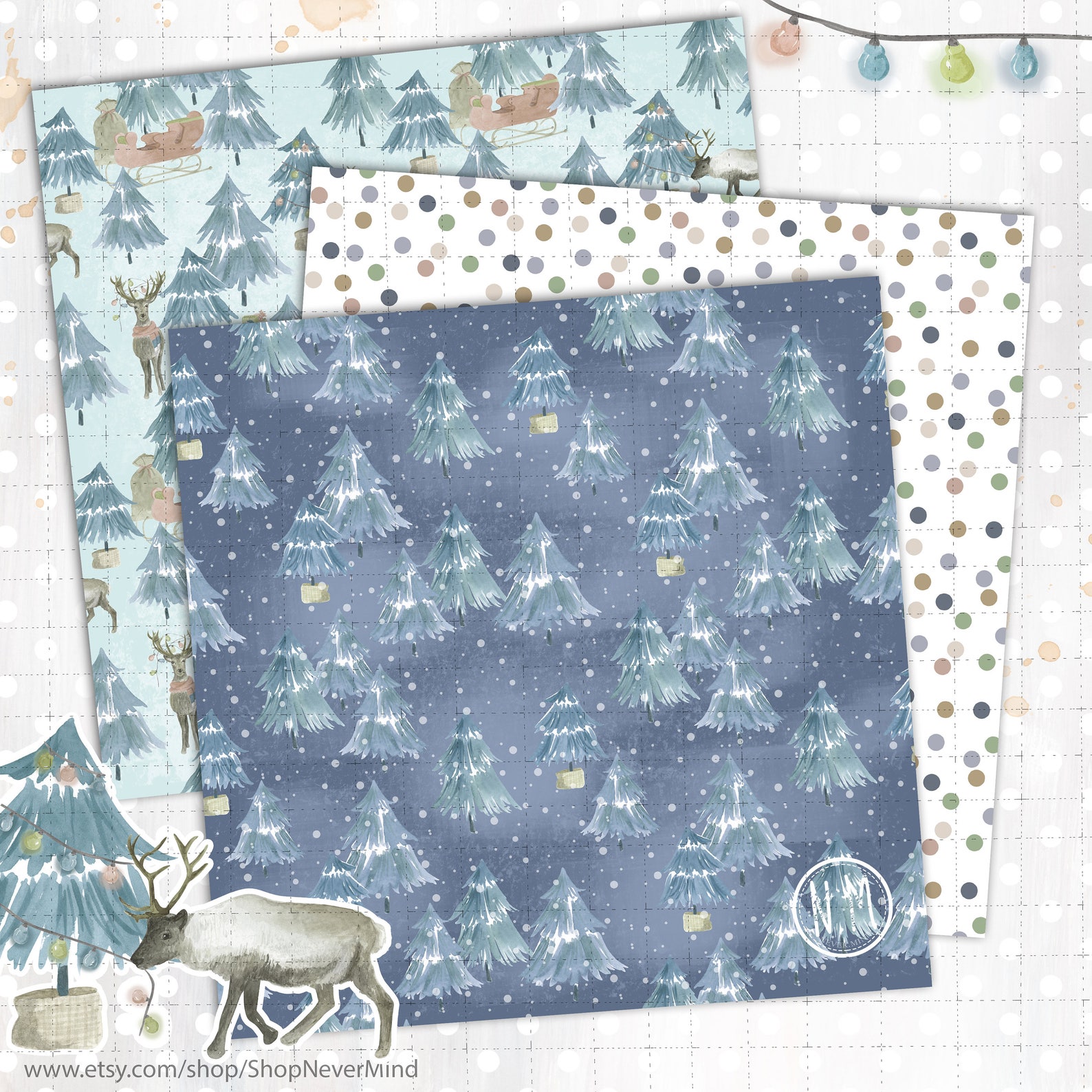 Christmas Paper Pack Commercial Use Winter Snow Digital Paper | Etsy