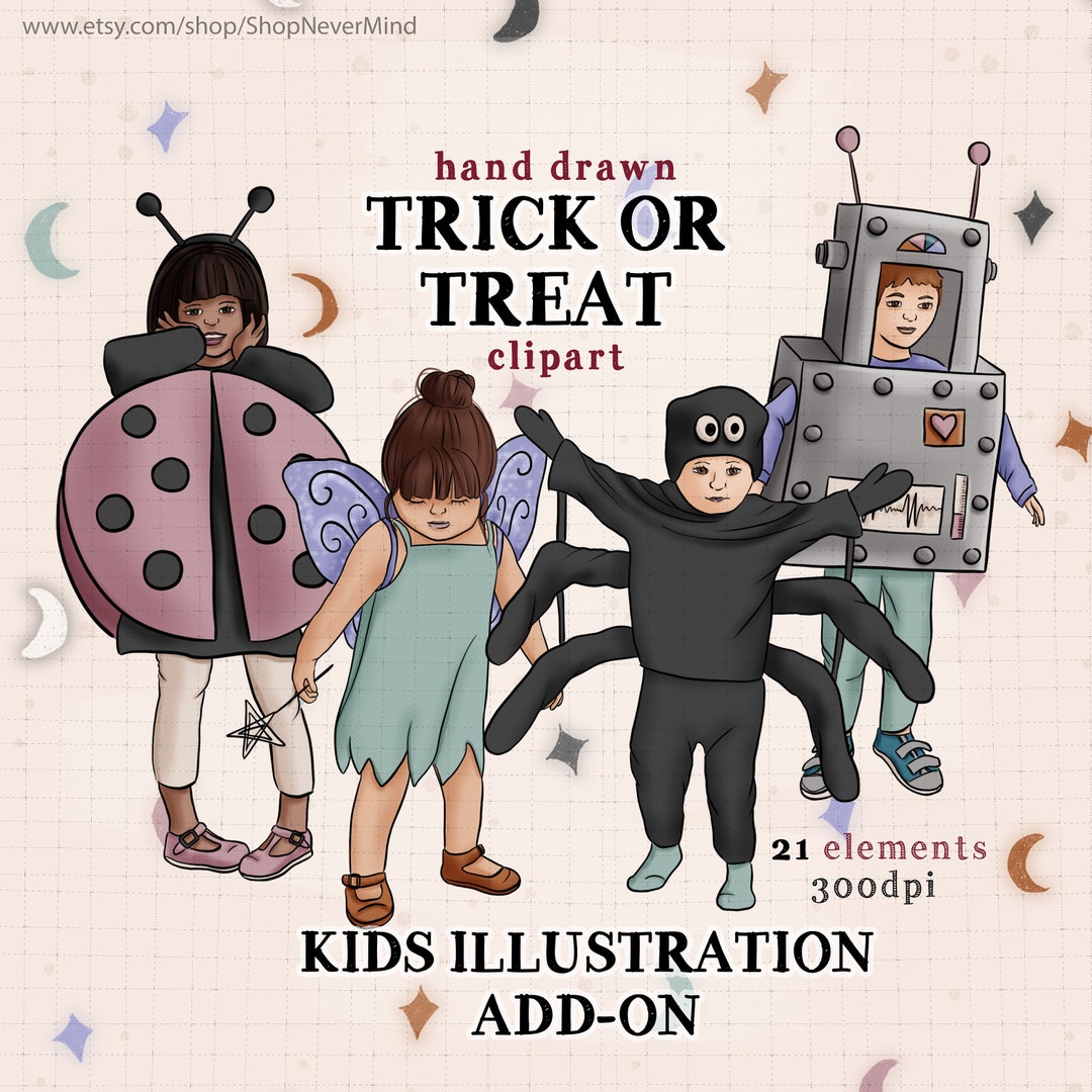 Halloween Costumes Kids Clipart Kit Cute Halloween Fashion Illustration ...