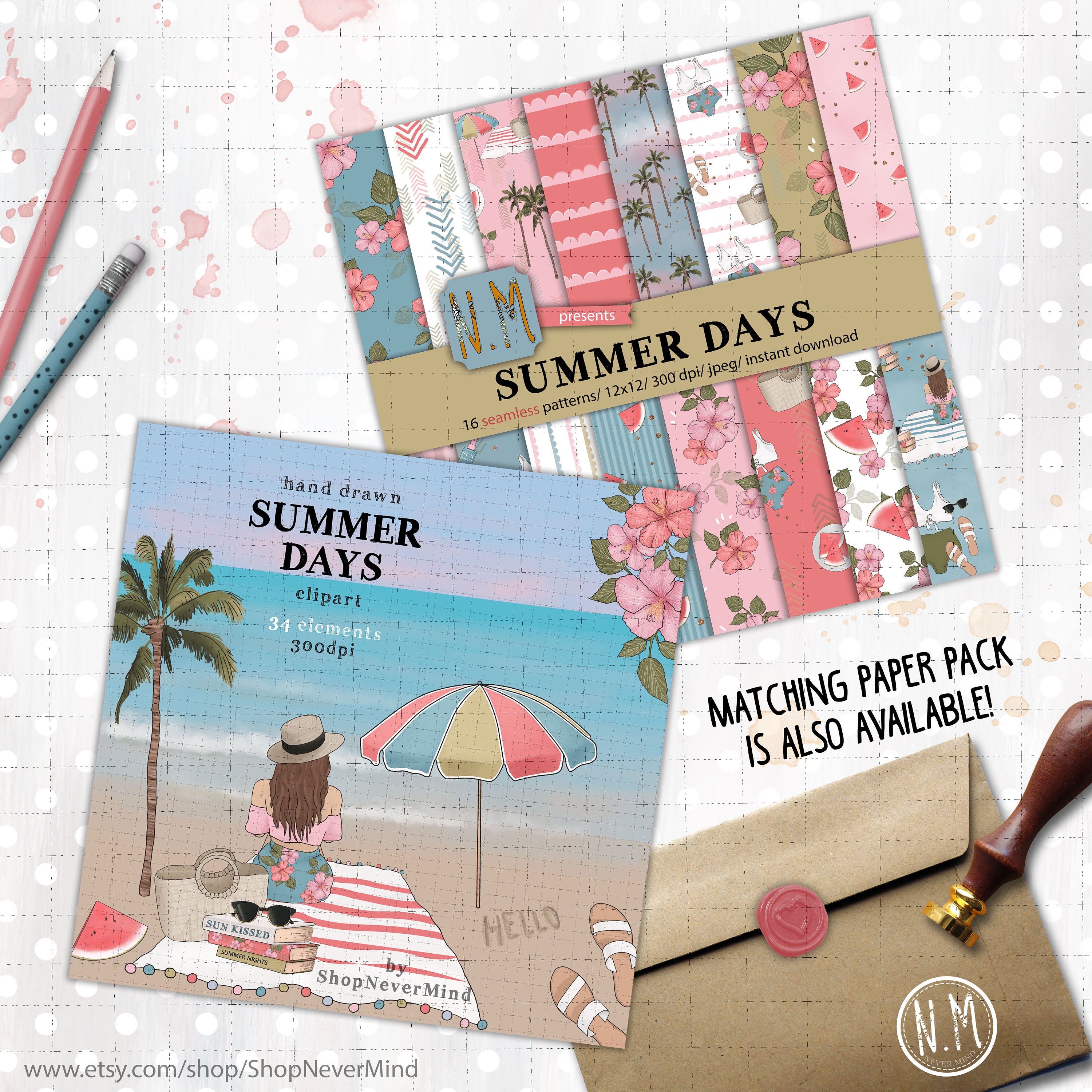 Summer Clipart Kit Commercial Use Summer Vacation Palm Trees | Etsy