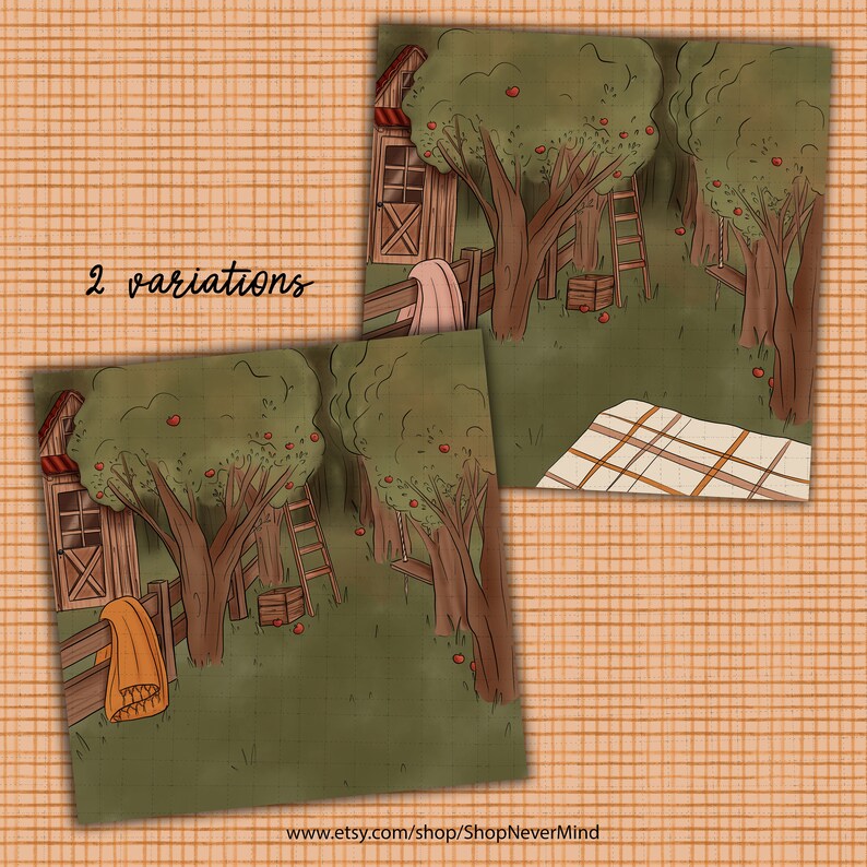 Apple Picking Scene Illustration Fall Forest Digital - Etsy