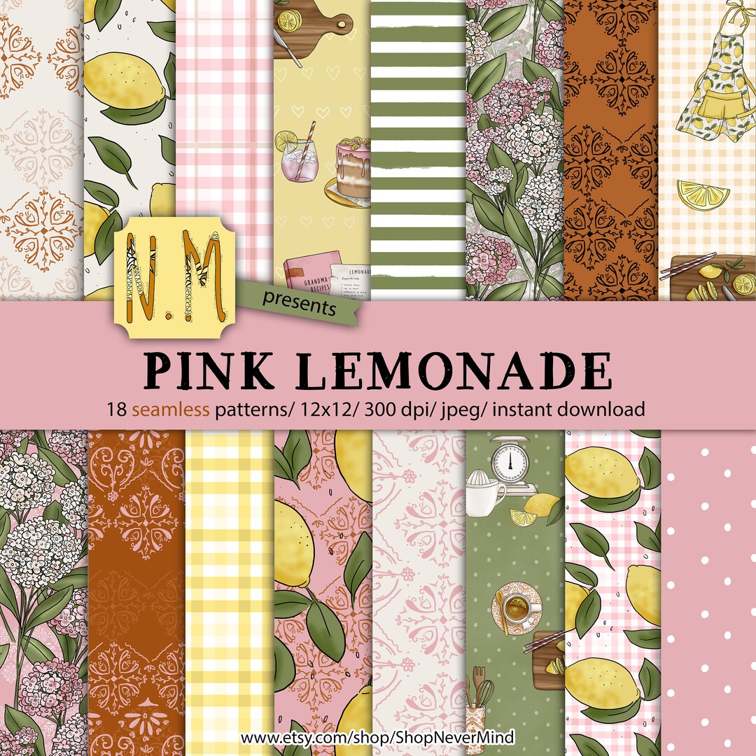 Pink Lemonade Digital Paper Pack Pink Lemonade Stand Digital Pattern ...