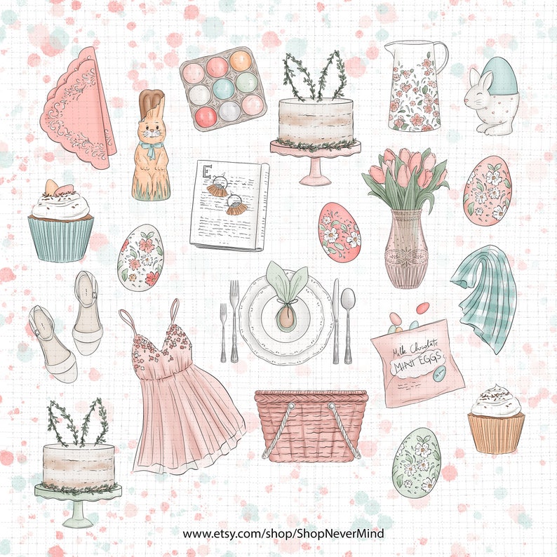 Easter Clipart Kit Commercial Use Pastel Spring Clipart Pastel Pink ...