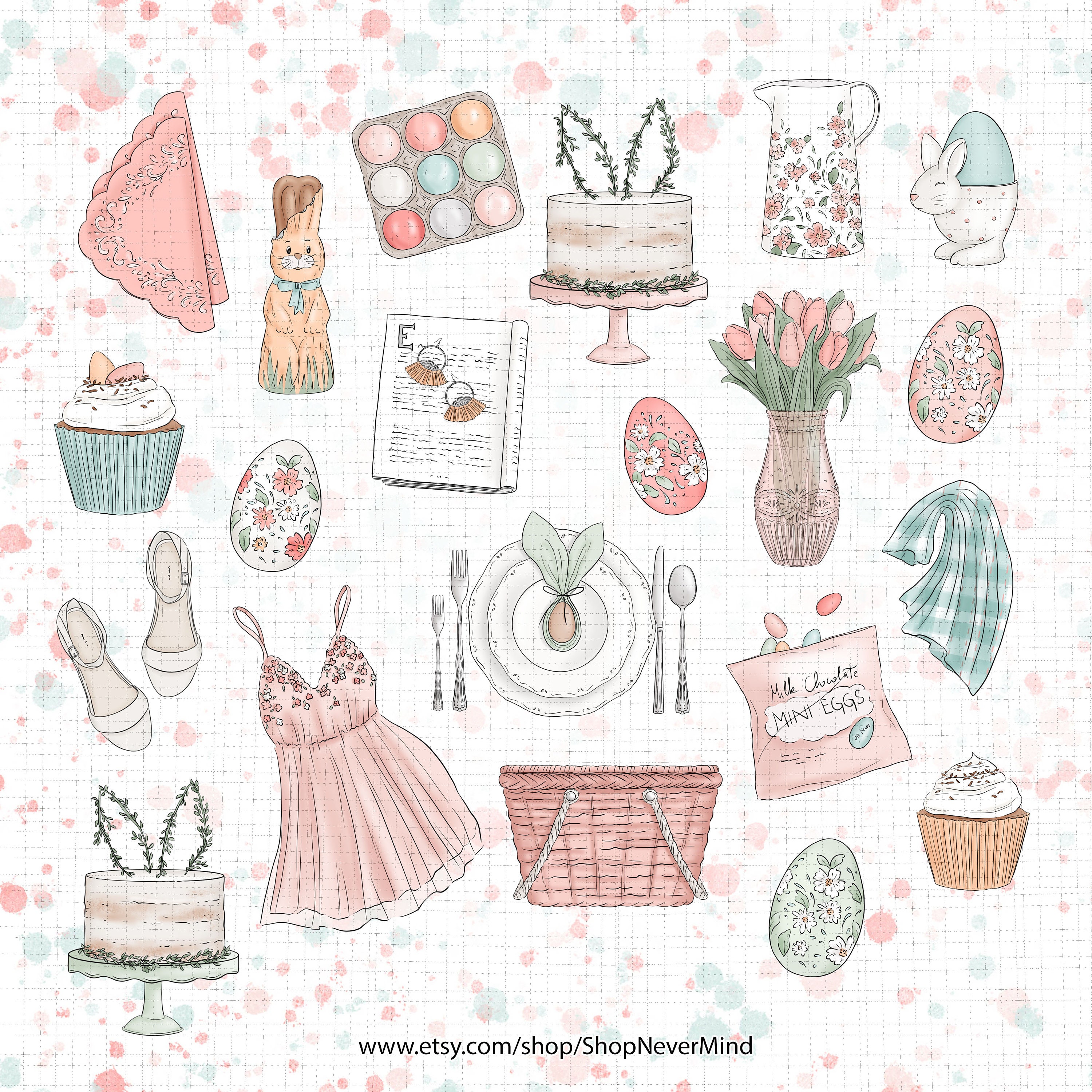 Easter Clipart Kit Commercial Use Pastel Spring Clipart Pastel | Etsy