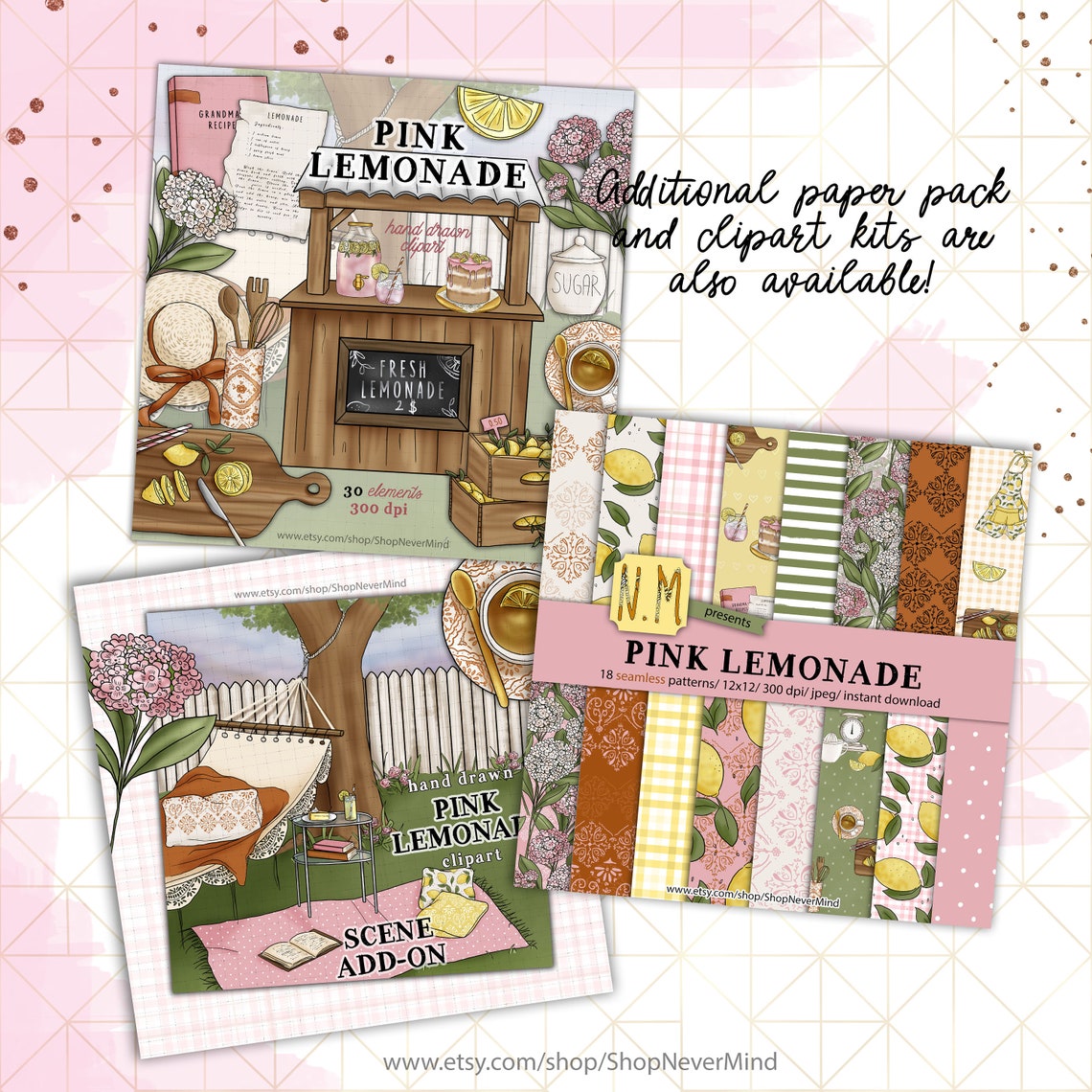 Pink Lemonade clipart kit fashion girls lemonade stand clipart | Etsy