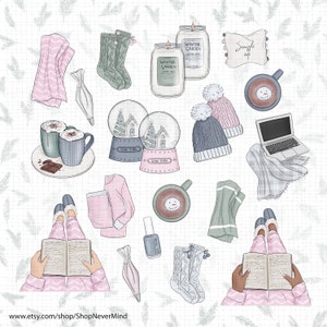 Winter Clipart Kit Commercial Use Cozy Winter Clipart Hot Chocolate ...
