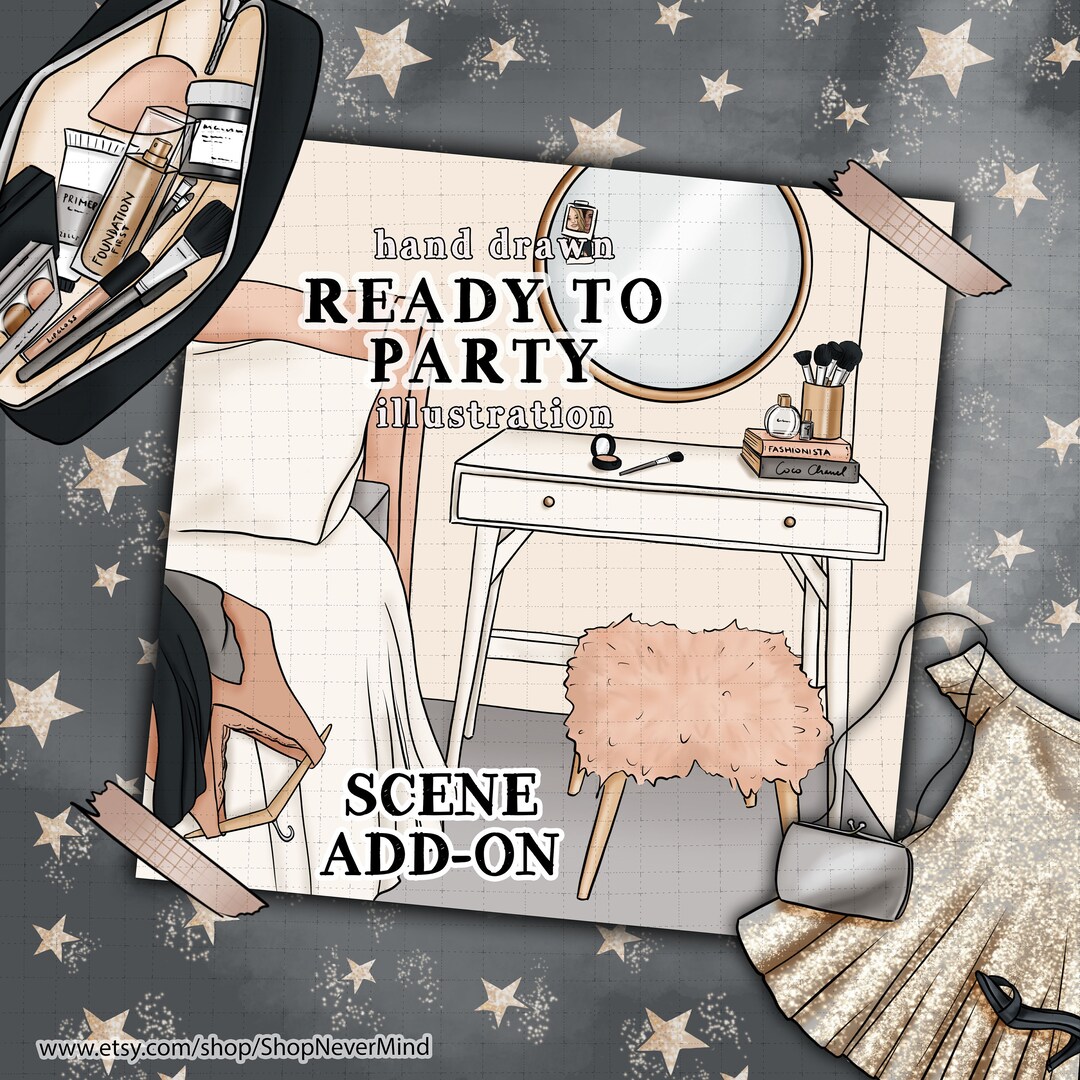 Bedroom Illustration Makeup Vanity Scene Makeup Desk Commercial Use Bed ...