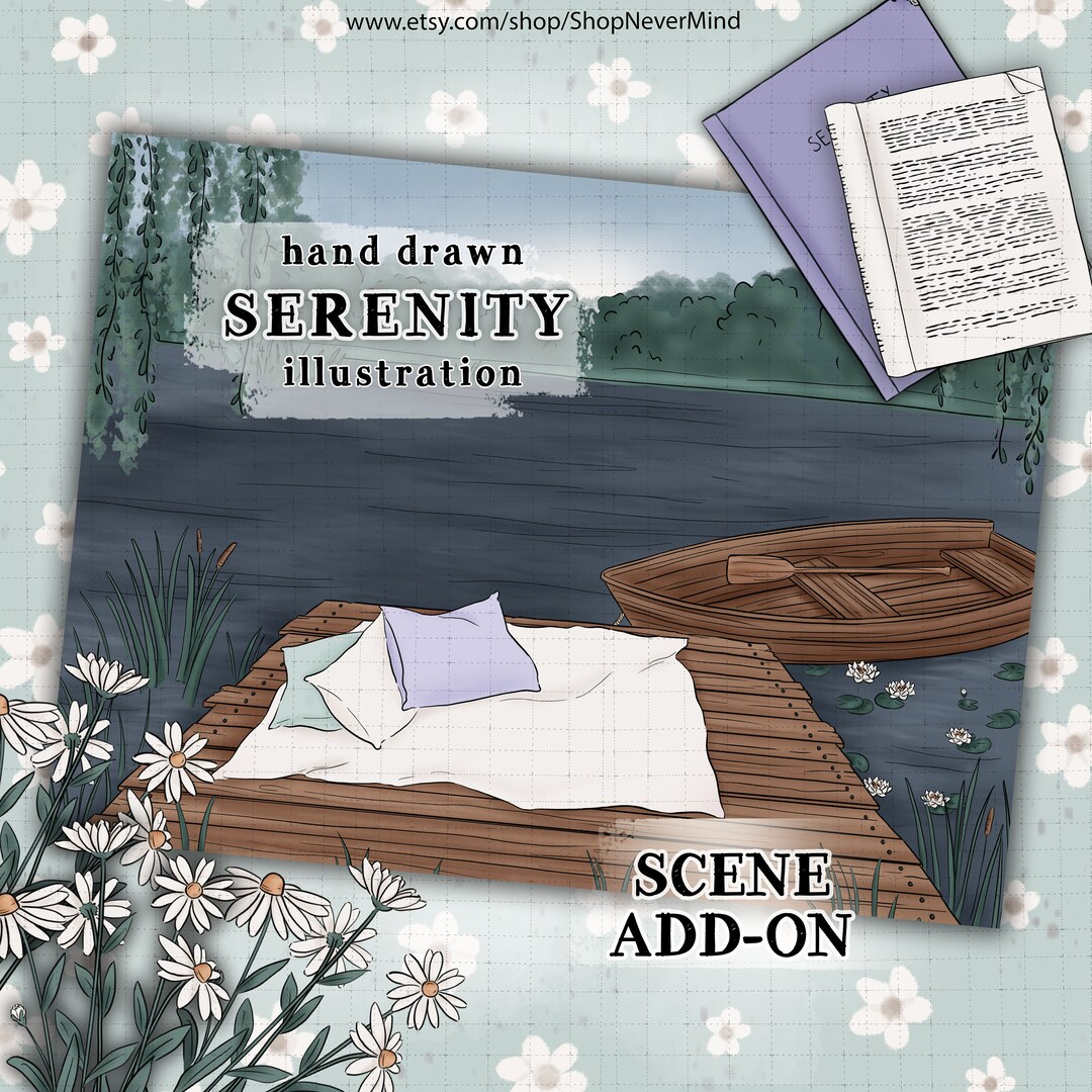 Spring Scene Illustration Spring Lake Scene Commercial Use Peaceful ...