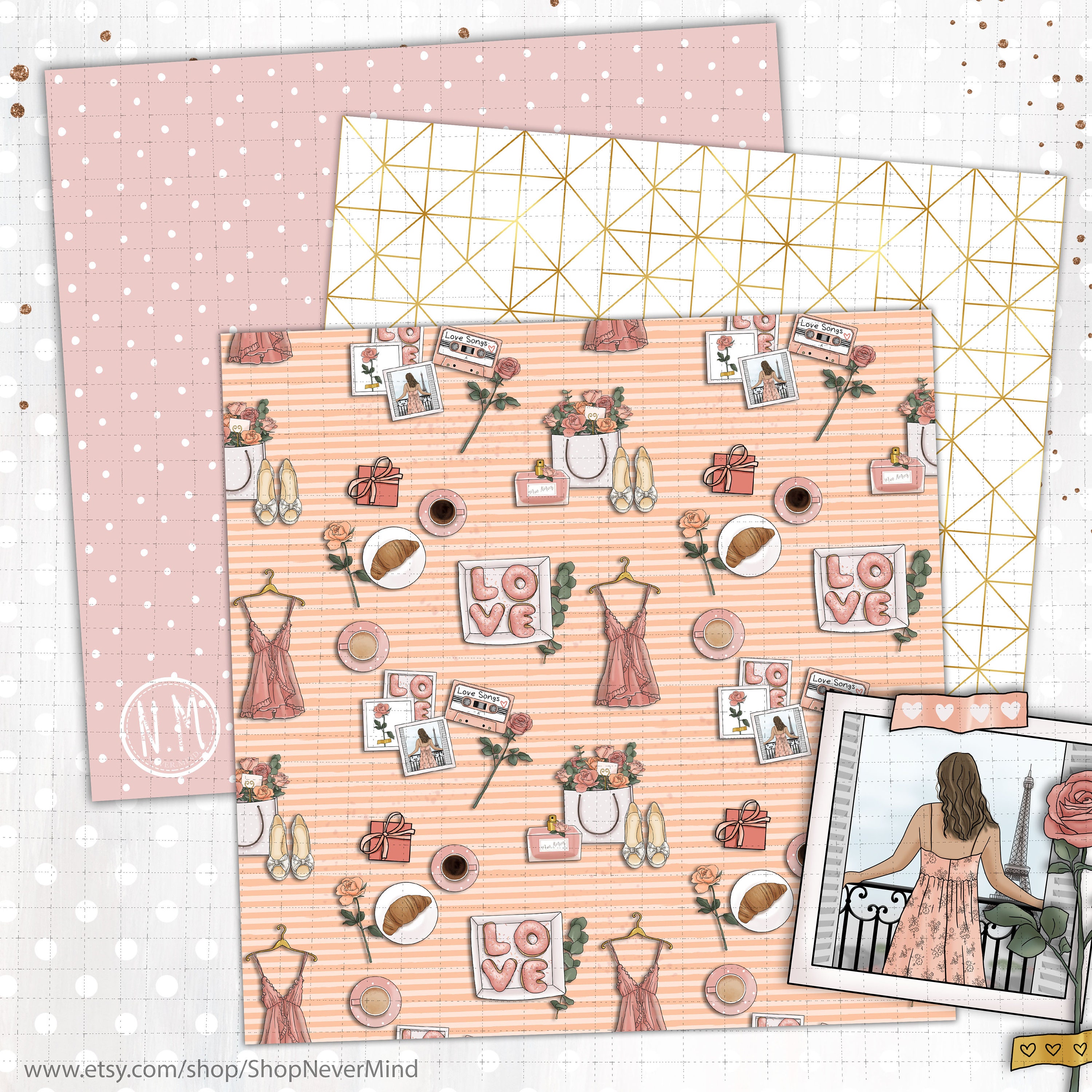 Valentines Day Digital Paper Commercial Use Valentines | Etsy