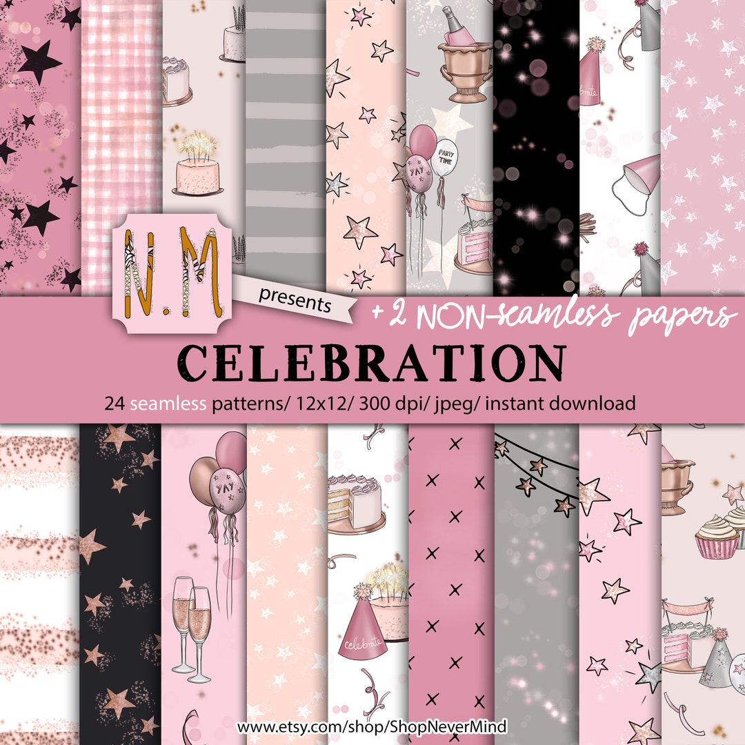 Birthday Digital Paper Pack Pink Birthday Party Digital Pattern ...