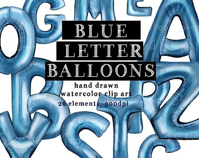 Blue Alphabet Balloon Clipart Navy Blue Watercolor Letter Clip Art ...