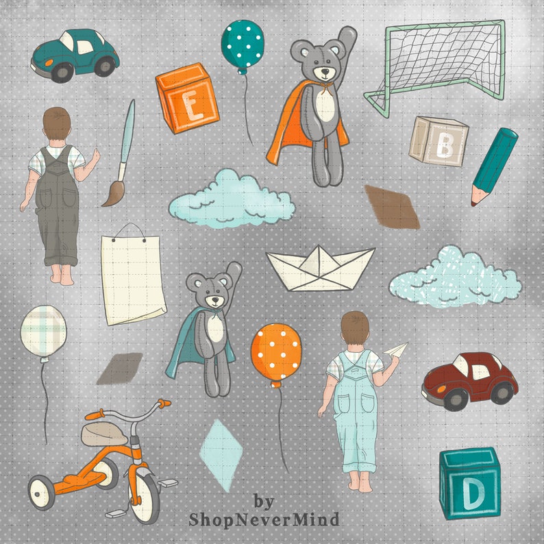 Baby Boy Clipart Set Baby Nursery Digital Clip Art Commercial - Etsy