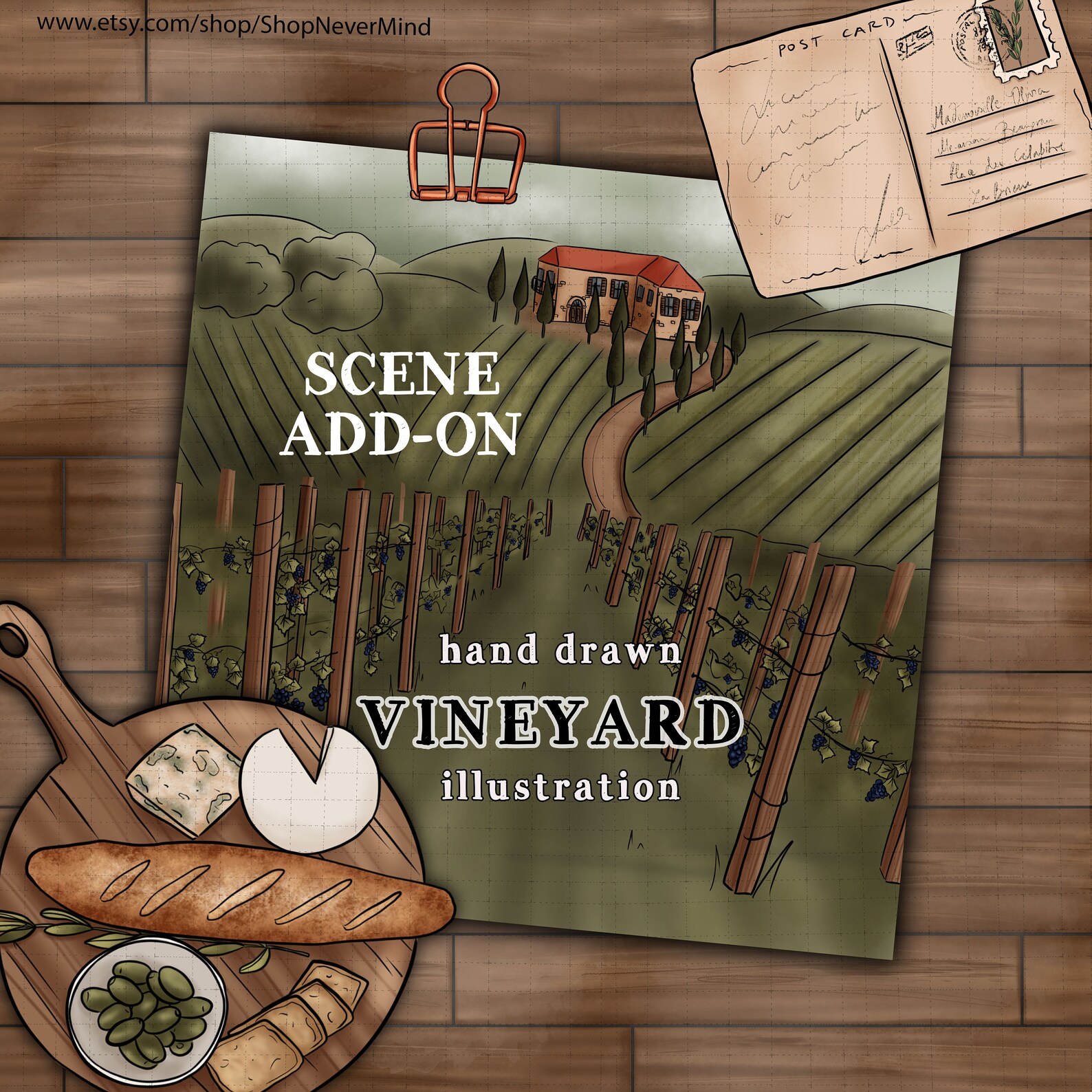 Vineyard Scene Illustration Fall Winery Digital Illustration | Etsy