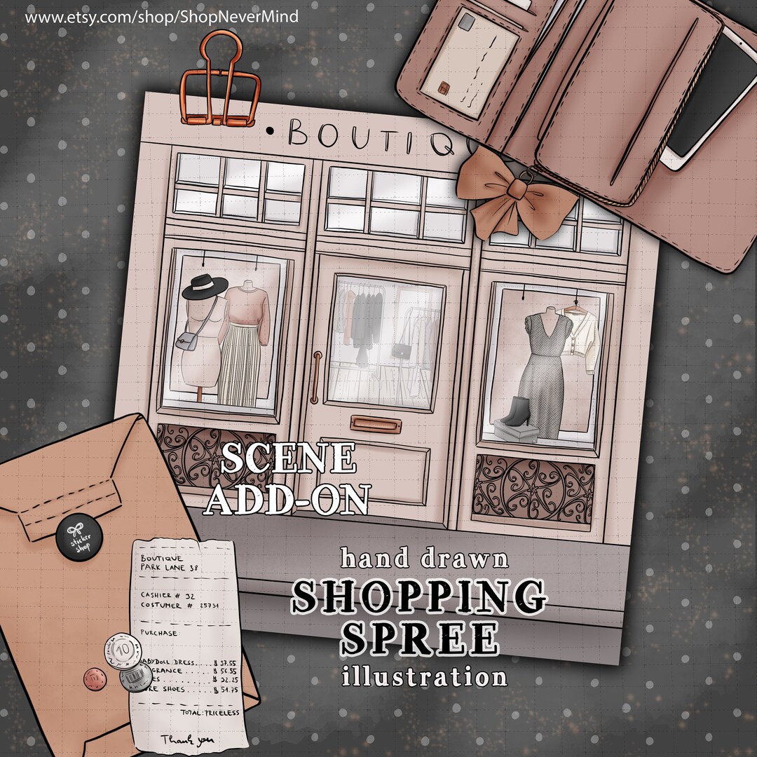 Shopping Scene Illustration Store Window Scene Clipart Commercial Use ...