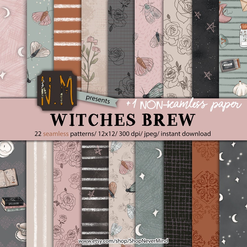 Halloween digital paper pack halloween digital pattern witch | Etsy