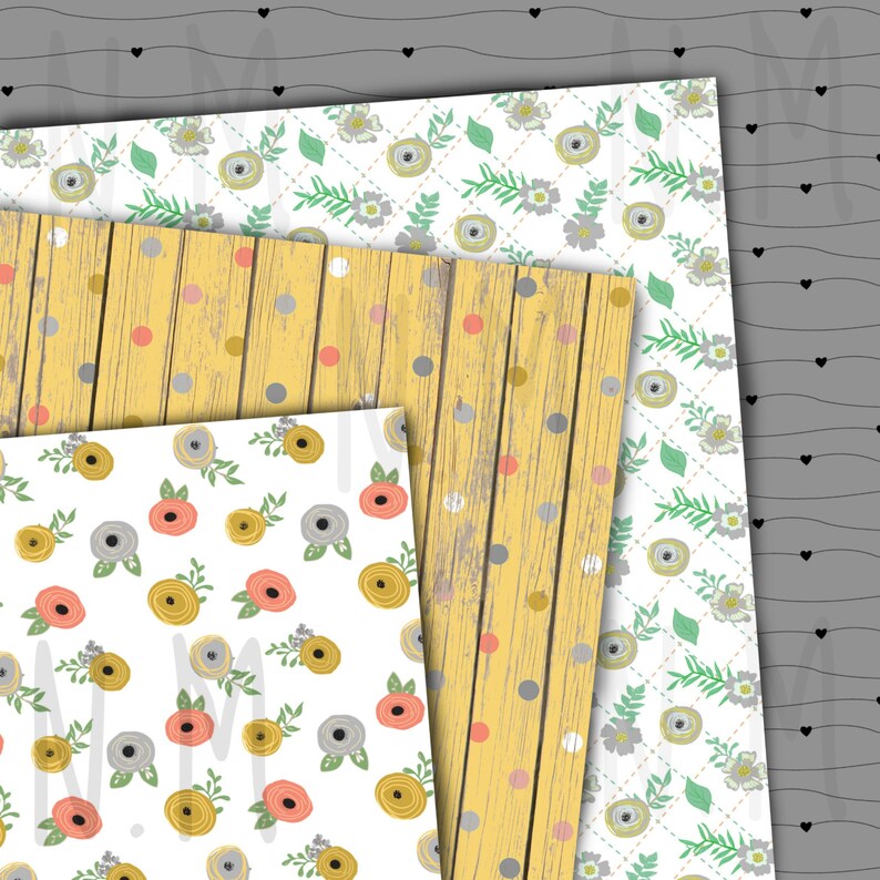 Wood Floral Digital Paper Pack Flowers Digital Pattern - Etsy